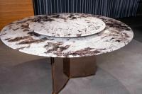 China Modern Luxury Round Dining Table, Imported Snow Blue Luxury Stone Top with Rotating Tray & Metal Base for sale
