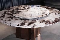 China Modern Luxury Round Dining Table, Imported Snow Blue Luxury Stone Top with Rotating Tray & Metal Base for sale