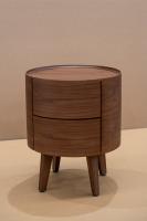 China Modern Minimalist Round Nightstand, Walnut Veneer Bedside Cabinet with Two Drawers for Bedroom & Villa for sale