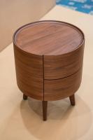 China Modern Minimalist Round Nightstand, Walnut Veneer Bedside Cabinet with Two Drawers for Bedroom & Villa for sale