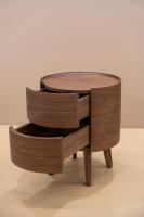 China Modern Minimalist Round Nightstand, Walnut Veneer Bedside Cabinet with Two Drawers for Bedroom & Villa for sale