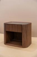 China Modern Minimalist Walnut Nightstand, Rounded Bedside Cabinet with Drawer & Open Shelf for Bedroom for sale