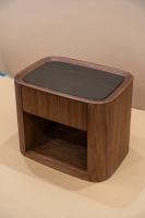 China Modern Minimalist Walnut Nightstand, Rounded Bedside Cabinet with Drawer & Open Shelf for Bedroom for sale