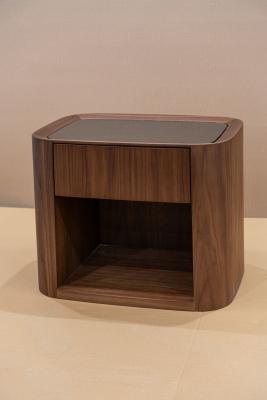 China Modern Minimalist Walnut Nightstand, Rounded Bedside Cabinet with Drawer & Open Shelf for Bedroom for sale