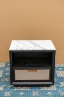 China Modern Luxury Vanity Table, Black Wooden Dressing Table with Marble Top & Metal Trim for Bedroom & Villa for sale