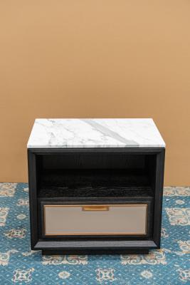 China Modern Luxury Vanity Table, Black Wooden Dressing Table with Marble Top & Metal Trim for Bedroom & Villa for sale