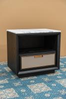 China Modern Luxury Vanity Table, Black Wooden Dressing Table with Marble Top & Metal Trim for Bedroom & Villa for sale