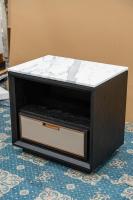China Modern Luxury Vanity Table, Black Wooden Dressing Table with Marble Top & Metal Trim for Bedroom & Villa for sale