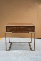 China Modern Luxury Nightstand, Walnut Bedside Table with Gold Metal Frame & Drawer for Bedroom & Villa for sale
