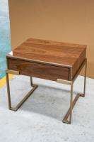 China Modern Luxury Nightstand, Walnut Bedside Table with Gold Metal Frame & Drawer for Bedroom & Villa for sale