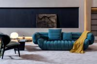 China Modern Minimalist Ribbed Sofa, Upholstered Three-Seater Sofa with 2 Cushions for Living Room & Villa for sale