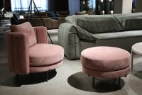 China Modern Minimalist Single Sofa with Ottoman, Round Upholstered Armchair & Footstool with Metal Legs for Living Room for sale