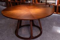 China Modern Minimalist Round Dining Table, Walnut Veneer Table Top with Solid Wood Base for Dining Room & Villa for sale
