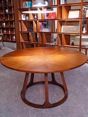 China Modern Minimalist Round Dining Table, Walnut Veneer Table Top with Solid Wood Base for Dining Room & Villa for sale