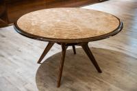 China Modern Minimalist Round Dining Table, Golden Brown Marble Top with High-Gloss Solid Wood Base for sale