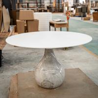 China Modern Minimalist Round Dining Table, White Painted Top with Carrara White Stone Base for sale