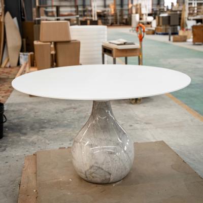 China Modern Minimalist Round Dining Table, White Painted Top with Carrara White Stone Base for sale