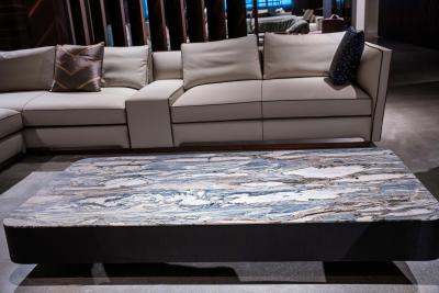 China Modern Minimalist Rectangular Coffee Table, Imported Luxury Van Gogh Blue Stone Top with Black Yu Wood Base for sale