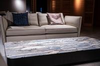China Modern Minimalist Rectangular Coffee Table, Imported Luxury Van Gogh Blue Stone Top with Black Yu Wood Base for sale