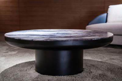 China Modern Minimalist Round Coffee Table, Emerald Orchid Stone Top with Black Matte Painted Base for sale