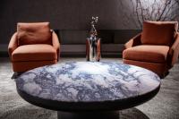 China Modern Minimalist Round Coffee Table, Emerald Orchid Stone Top with Black Matte Painted Base for sale