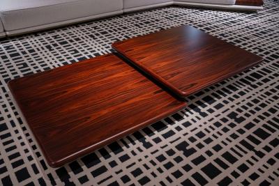 China Modern Minimalist Two-Tier Square Coffee Table, Sour Branch Wood Top with Grey Sand Steel Mirror Blast Base for sale