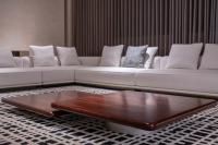 China Modern Minimalist Two-Tier Square Coffee Table, Sour Branch Wood Top with Grey Sand Steel Mirror Blast Base for sale
