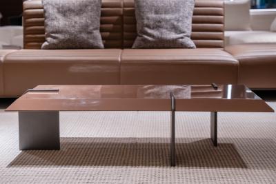 China Modern Minimalist Rectangular Coffee Table, Solid Color Grey Painted Top with Grey Sand Steel Mirror Blast Base for sale