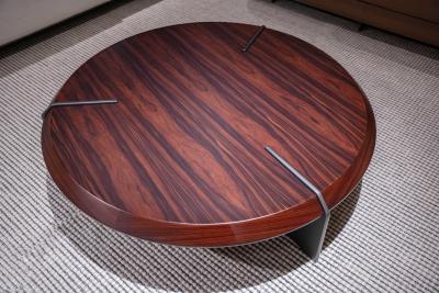 China Modern Minimalist Round Coffee Table, ∅1200*300mm, Rosewood Top with Grey Sand Steel Mirror Blast Base for sale