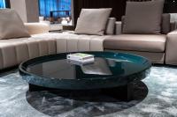 China Modern Minimalist Round Coffee Table, ∅1200×250mm, Solid Color High-Gloss Painted Top with Black Oak Base for sale