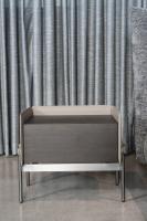 China Modern Minimalist Nightstand, 550×500×500mm, Oak Veneer with Premium Saddle Leather and Stainless Steel Frame for sale