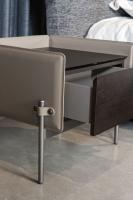 China Modern Minimalist Nightstand, 550×500×500mm, Oak Veneer with Premium Saddle Leather and Stainless Steel Frame for sale