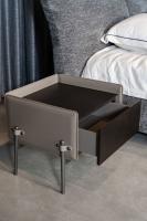 China Modern Minimalist Nightstand, 550×500×500mm, Oak Veneer with Premium Saddle Leather and Stainless Steel Frame for sale