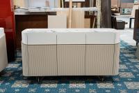 China Home‑use White Marble Top Sideboard, Beige Fluted Storage Cabinet with Gold Metal Legs for Dining Room & Living Room for sale