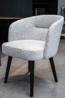 China Home‑use Light Grey Fabric Dining Chair, Modern Barrel Upholstered Side Chair with Black Solid Wood Legs for Dining Room & Living Room for sale