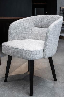 China Home‑use Light Grey Fabric Dining Chair, Modern Barrel Upholstered Side Chair with Black Solid Wood Legs for Dining Room & Living Room for sale