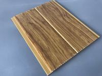 China 5mm Thickness Ceiling PVC Panels For Kitchen Two Golden Line Wooden Color for sale