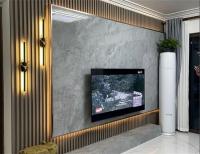 China OEM Hollow Wooden Grain Marble Color Wpc Wood Slat Wall Panel Clading Interior for sale