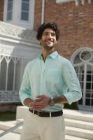 China Water Green Long Dress Business Linen Men'S Pajamas for sale