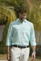 China Water Green Long Dress Business Linen Men'S Pajamas for sale