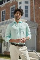 China Water Green Long Dress Business Linen Men'S Pajamas for sale