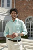 China Water Green Long Dress Business Linen Men'S Pajamas for sale