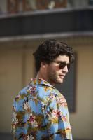 China colorful Men's Casual Short Sleeve Shirts Summer Blue Printed for sale