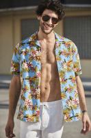 China Summer Button Up Shirts Mens Short Sleeve Hawaiian Casual Floral Shirts for sale