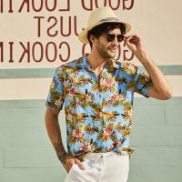 China colorful Men's Casual Short Sleeve Shirts Summer Blue Printed for sale