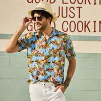 China 52% Linen Summer Button Up Shirts Mens Short Sleeve Hawaiian Casual Floral Shirts for sale