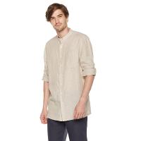 China Multicolored Woven Custom Mens Casual Linen Shirts Banded Collar Standard Fit for sale
