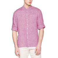 China Multicolored Woven Custom Mens Casual Linen Shirts Banded Collar Standard Fit for sale