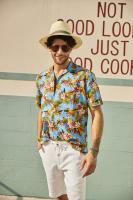 China 52% Linen Summer Button Up Shirts Mens Short Sleeve Hawaiian Casual Floral Shirts for sale