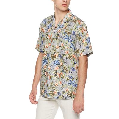 China Floral Printed Linen Mens Short Sleeve Tropical Shirts OEM Business Casual Hawaiian Shirt for sale